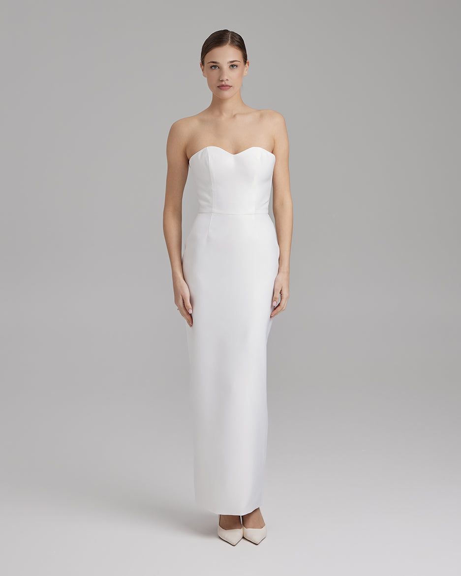 CALLA DRESS | strapless cone maxi in white – BAÉ